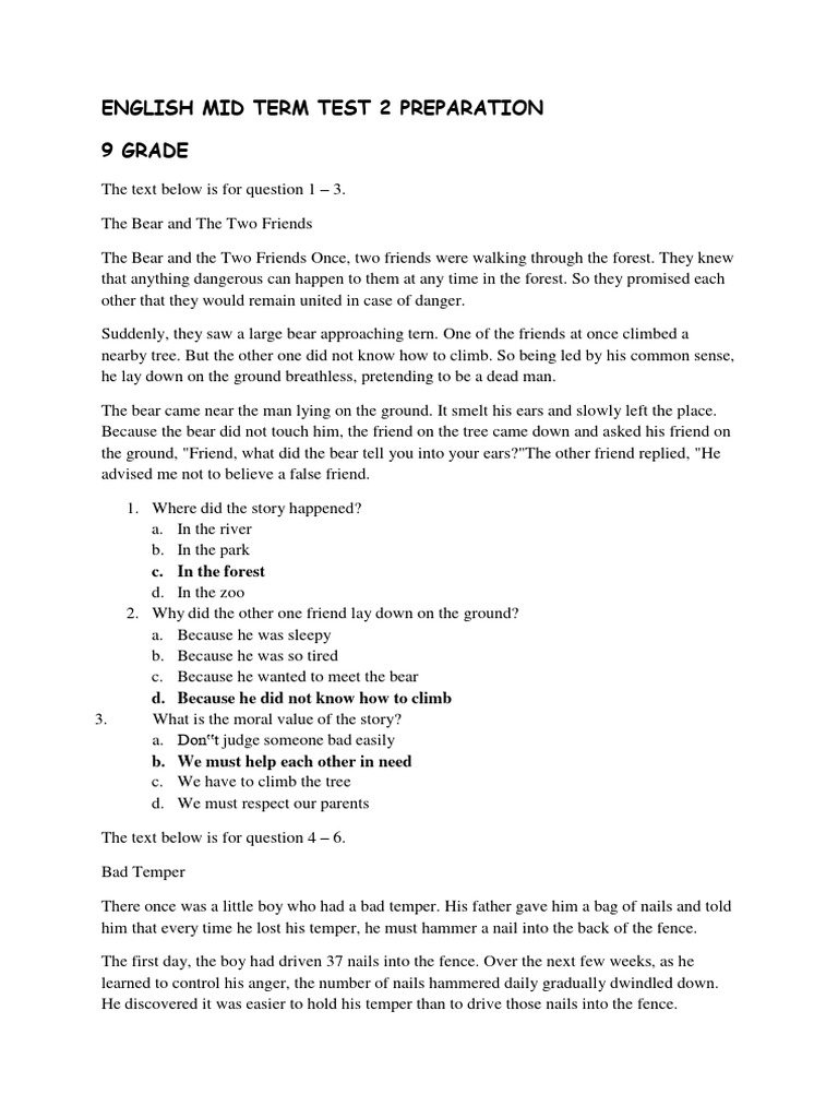 Key Ans. English Mid Term Test 2 Preparation | PDF | Piano | String ...