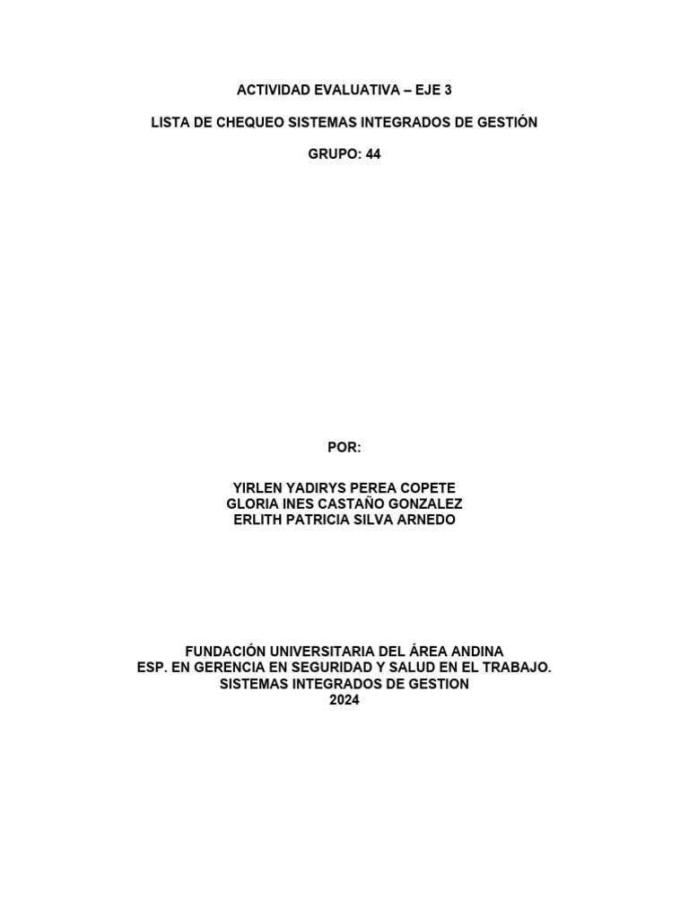 Sistemas de Gestion Integrados Eje 3 Yirlen, Erlith y Gloria | PDF ...