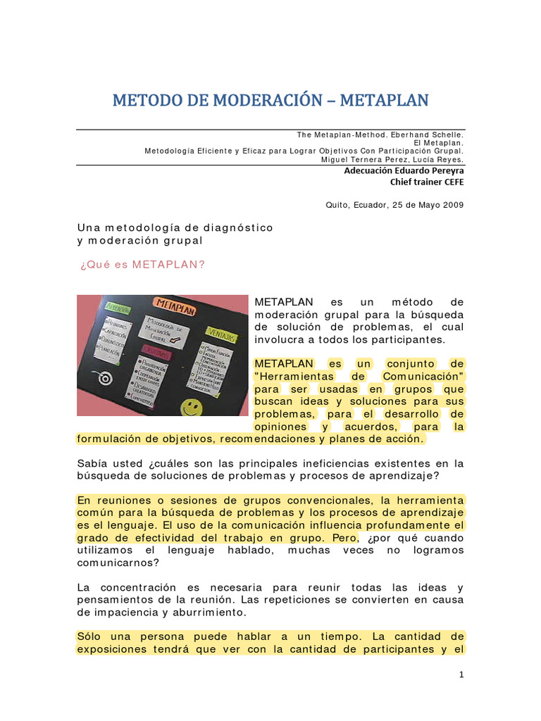 Metodo de Moderación Metaplan | PDF | Comunicación | Aprendizaje
