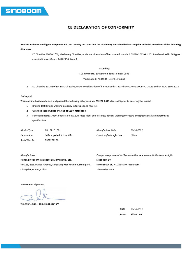 Machinery Compliance Declaration | PDF