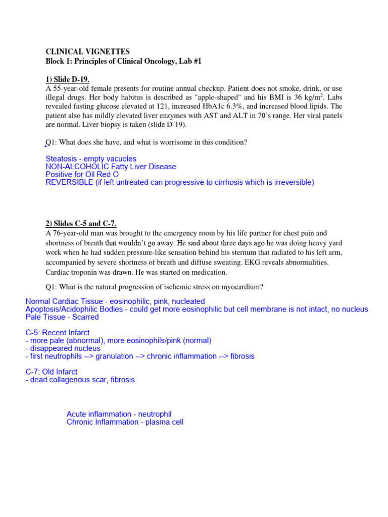 Oncology Lab 1 Vignettes - Student | PDF | Cirrhosis | Clinical Medicine