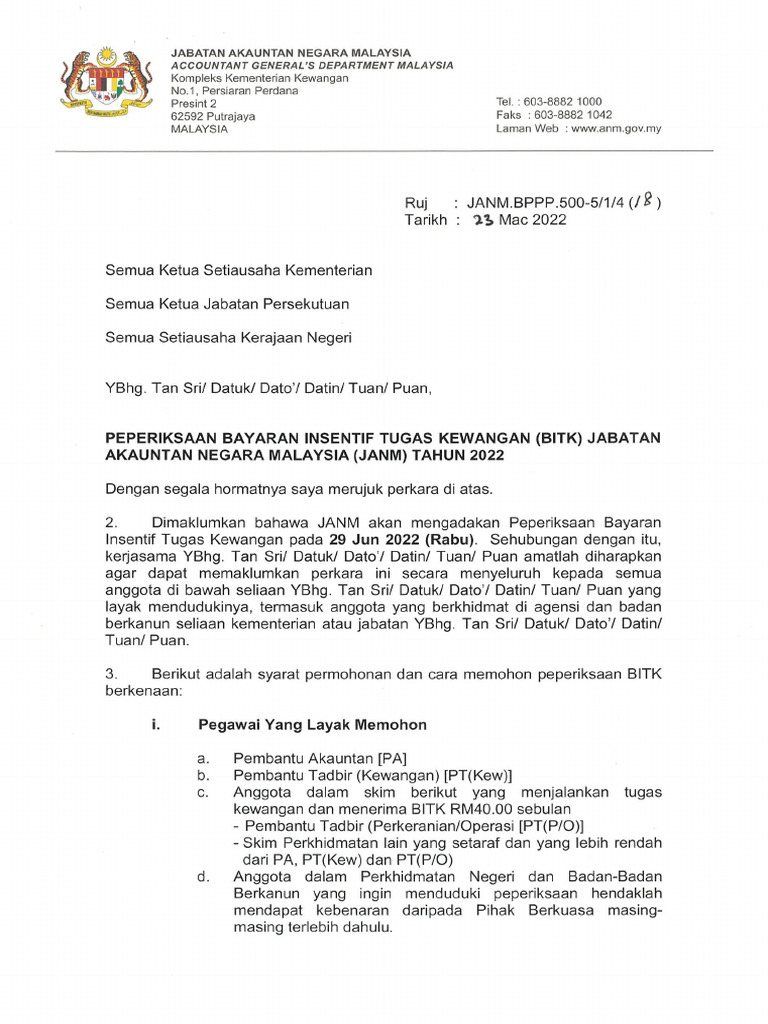 Surat Siaran Peperiksaan BITK 2022 | PDF