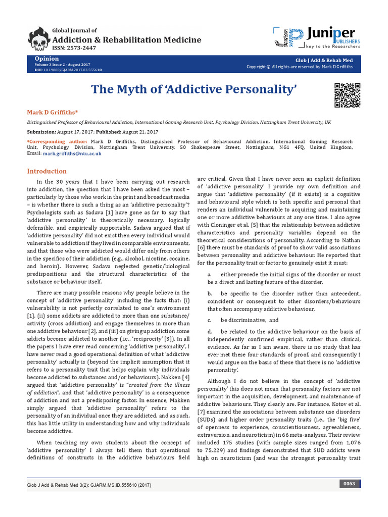 Mito De La Personalidad Adictiva Pdf Behavioural Sciences