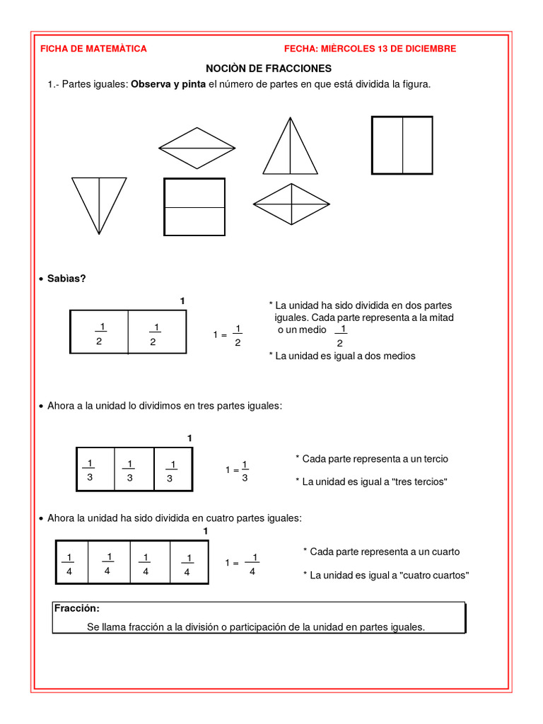 Ficha 13-12-23 Noción de Fracción (1) | PDF