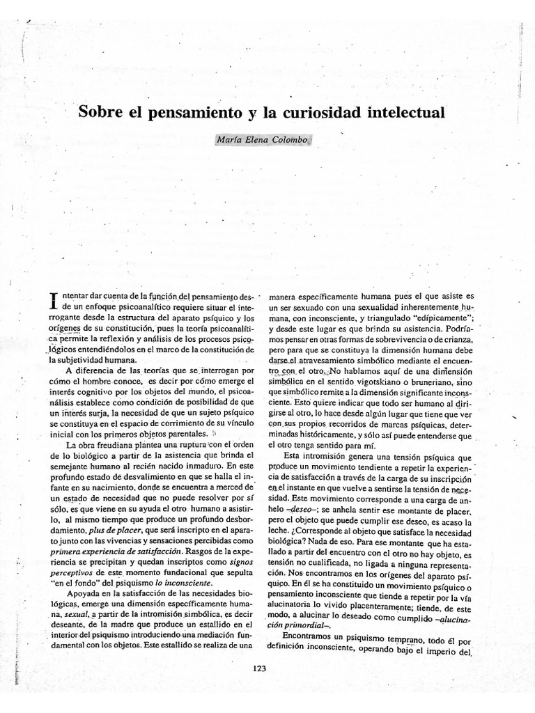 Colombo, M. Elena -Sobre El Pensamiento y La Curiosidad Intelectual | PDF