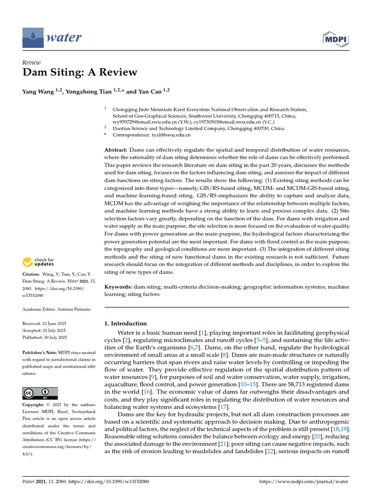 WANG, TIAN, CAO. 2021. Dam Siting A Review | PDF | Geographic ...