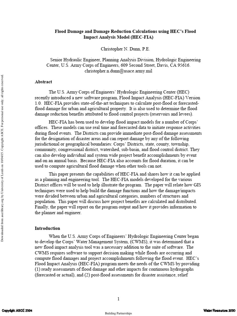 DUNN. 2000. Flood Damage and Damage Reduction Calculations Using HEC ... DUNN. 2000. Flood Damage and Damage Reduction Calculations Using HEC ...