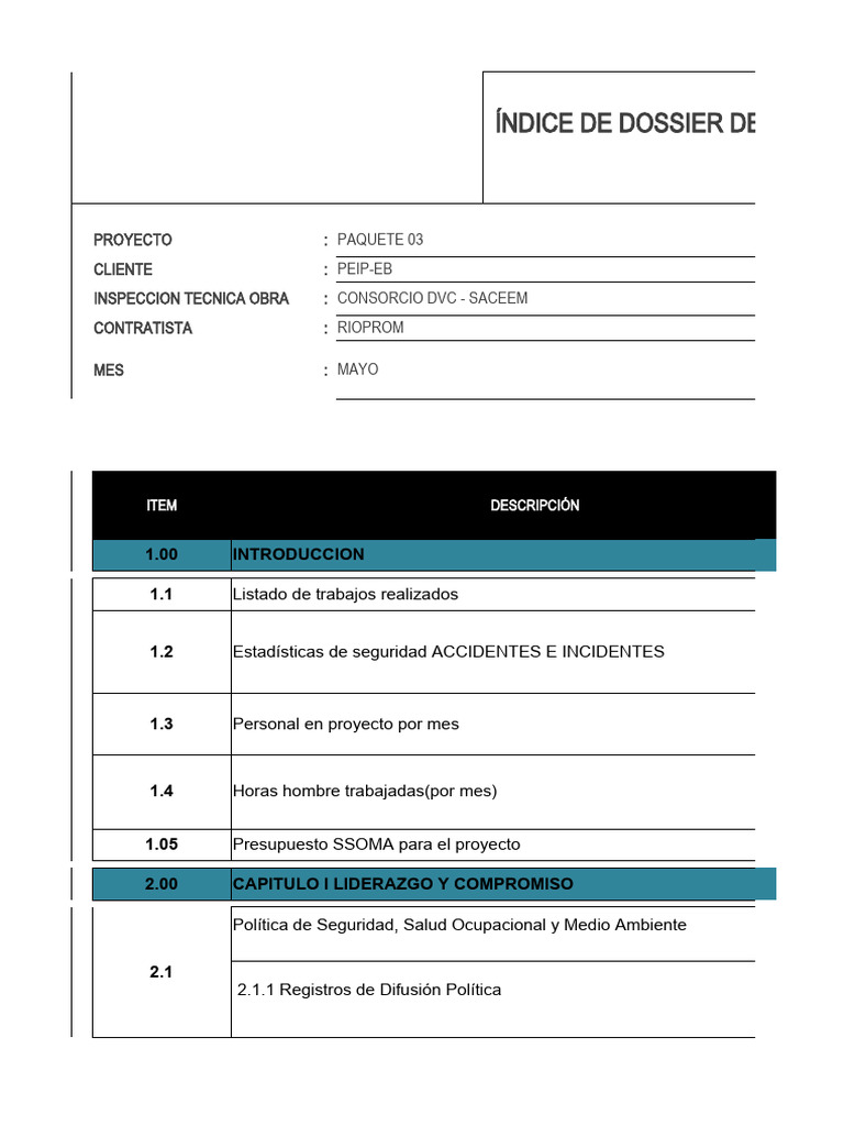 Seguimiento y Control de Check List de DOSSIER de SSOMA PAQ 03 RIOPROM ...