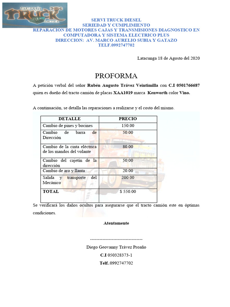 proforma | Descargar gratis PDF | Vehículo de motor
