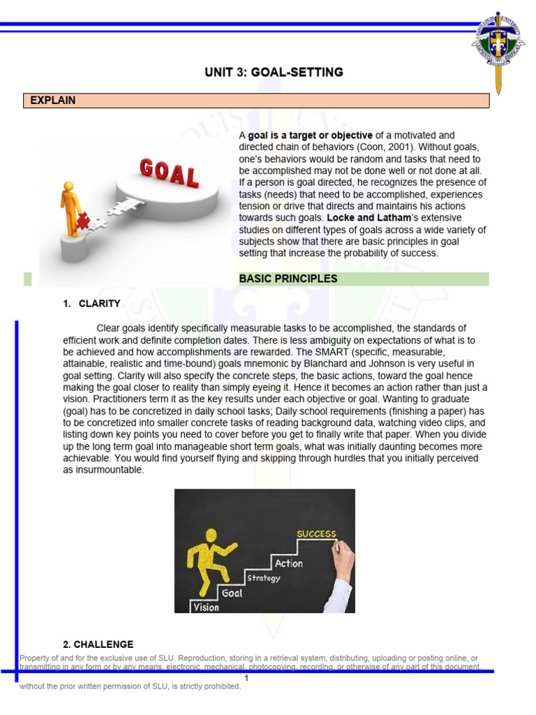 Goal-Setting Principles for SLU Students | PDF | Goal | Goal Setting