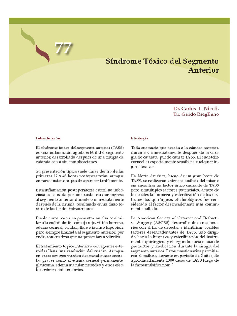Síndrome Tóxico Del Segmento Anterior | PDF