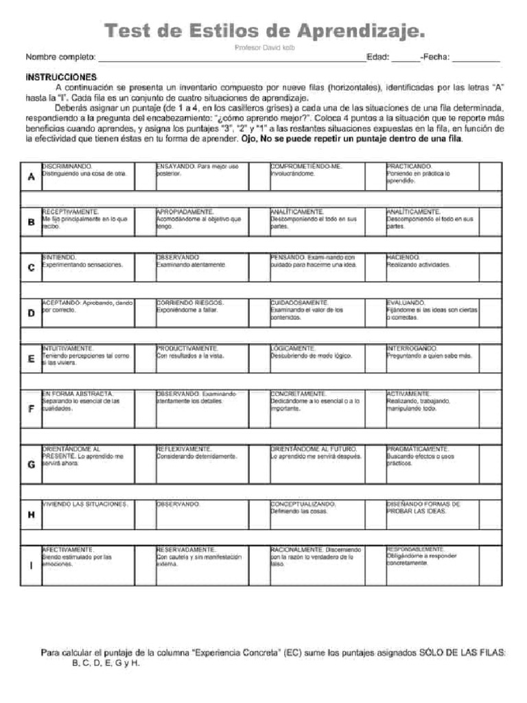Protocolo 02 - Estilos de Aprendizaje Kolb | PDF