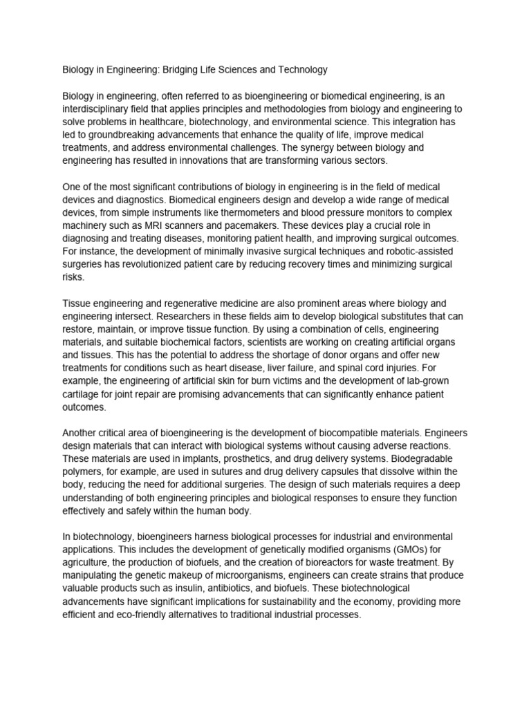 Biology in Engineering - Bridging Life Sciences and Technology | PDF | Biotechnology | Engineering