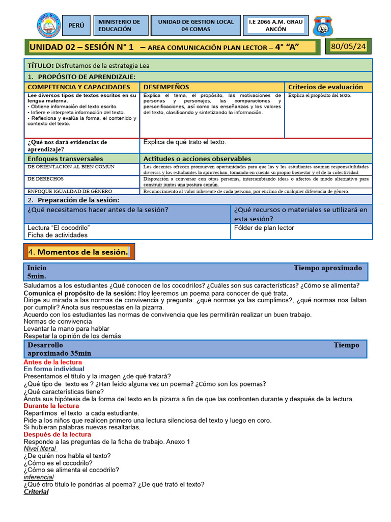Plan Lector Sem 8 | PDF | Aprendizaje | Evaluación