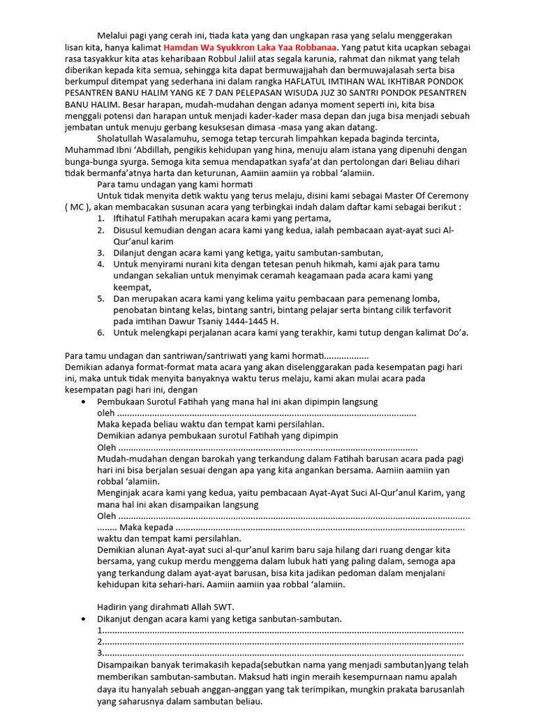 Haflatul Imtihan Ponpes Banu Halim | PDF | Agama & Spiritualitas