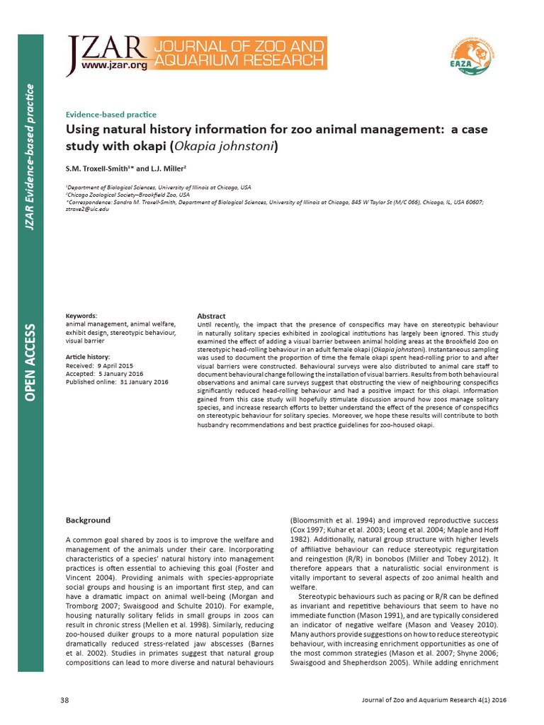 Using Natural History Information For Zoo Animal Management - A Case Study With Okapi (Okapia ...