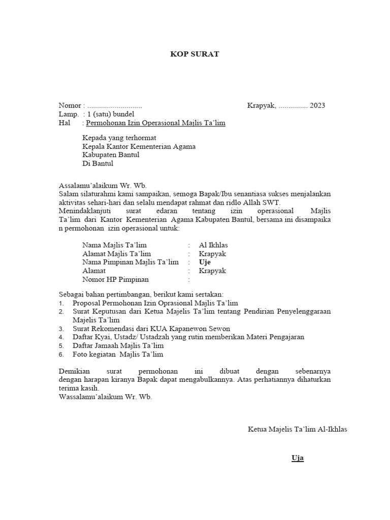 Contoh Proposal Pendirian Majelis Ta Lim | PDF
