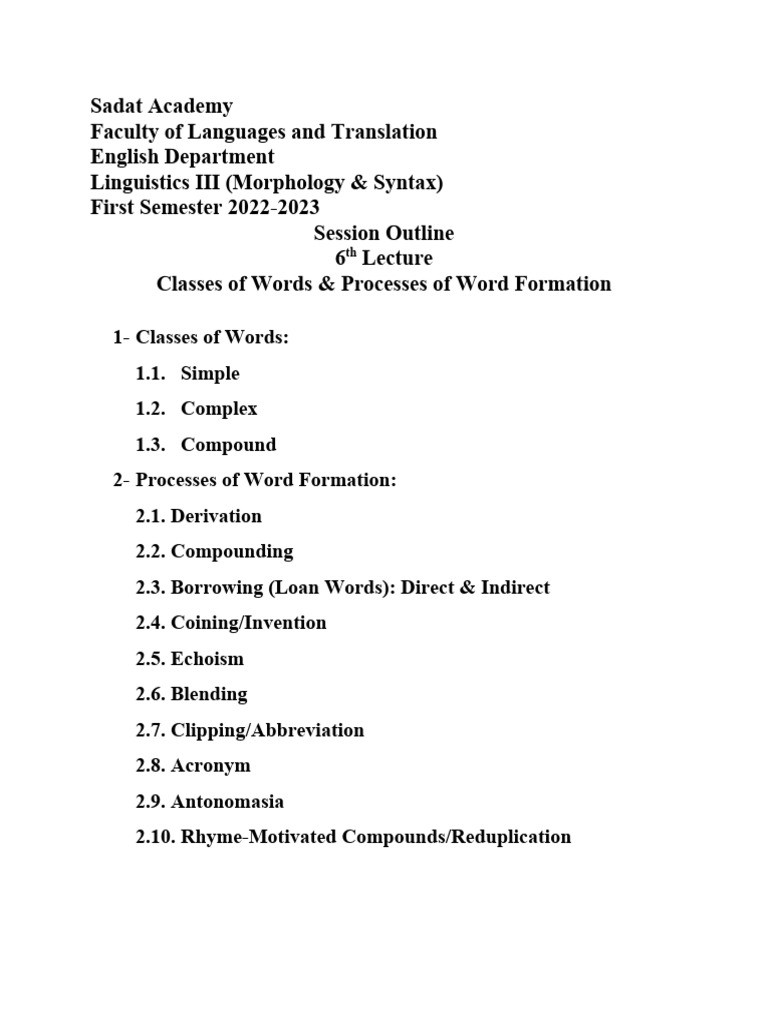 6th Session Outline + Exercise | PDF
