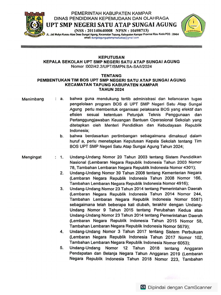 Contoh SK Tim Manajemen Bos | PDF