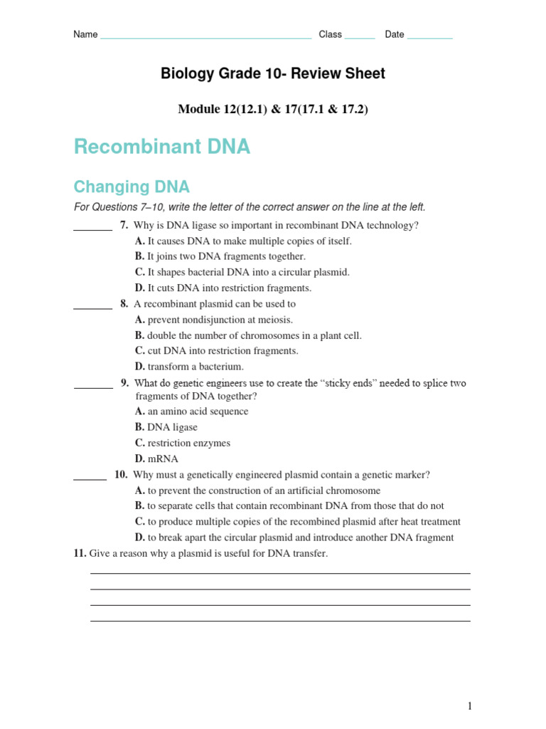 Biology - G10 - 12.1 & 17 - Review Sheet | PDF | Virus | Bacteria
