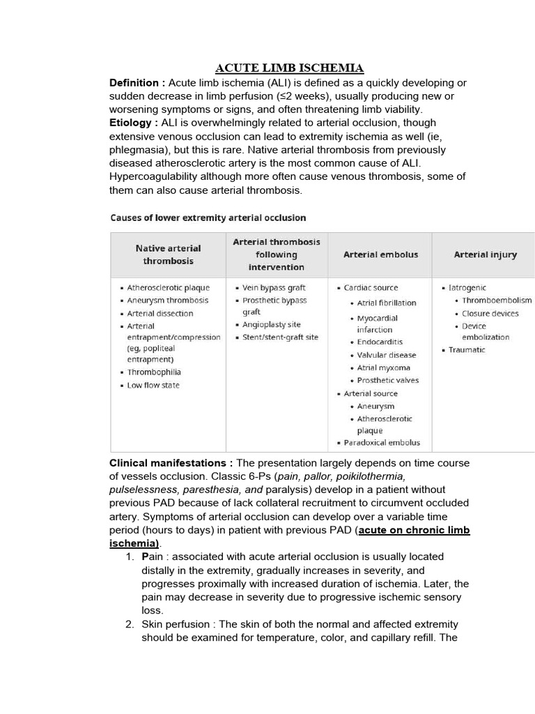 Acute Limb Ischemia Pdf Ischemia Thrombosis