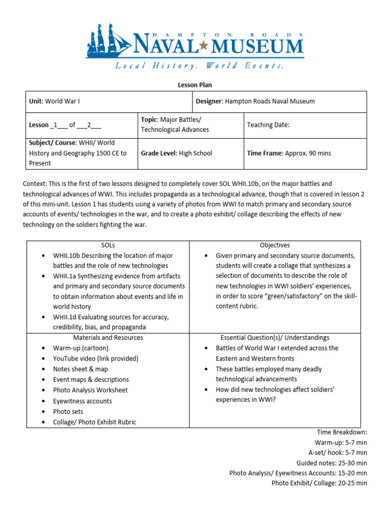 HRNM WHII SOL 10b Lesson 1of2 | PDF | Battle Of Verdun | Gallipoli Campaign