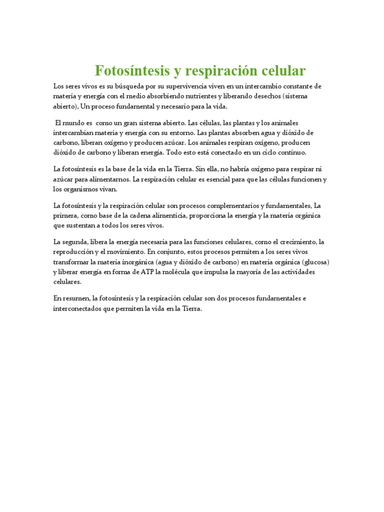Fotosíntesis y Respiración Celular: Vida | PDF