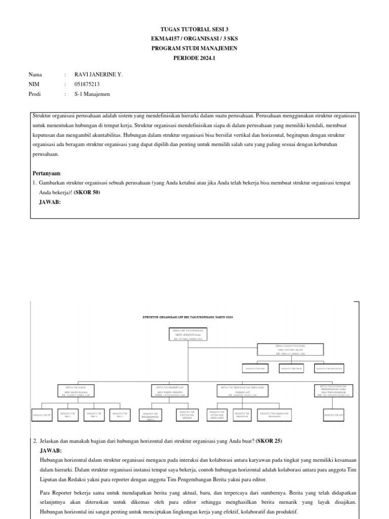 Tugas Tutorial 3 Organisasi | PDF