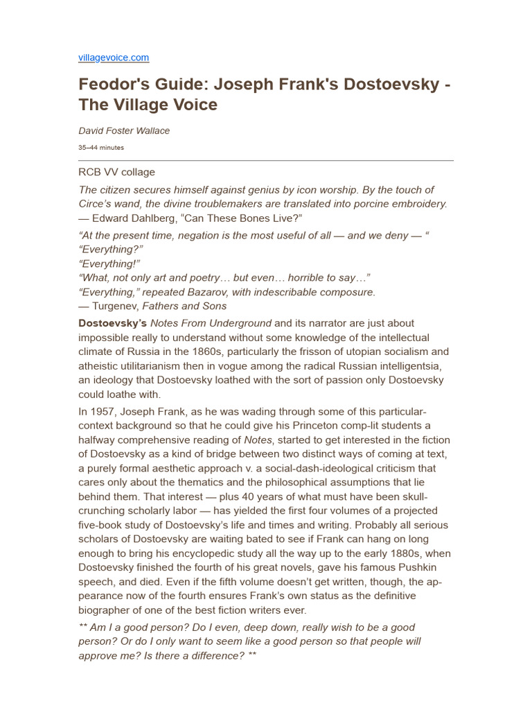Feodor's Guide Joseph Frank's Dostoevsky - The Village Voice | PDF ...