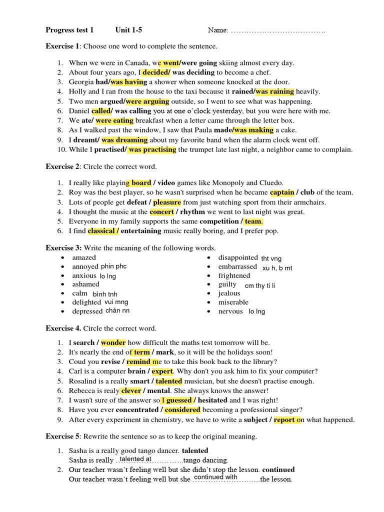 Progress Test Unit 1-5 | PDF | Language Arts & Discipline