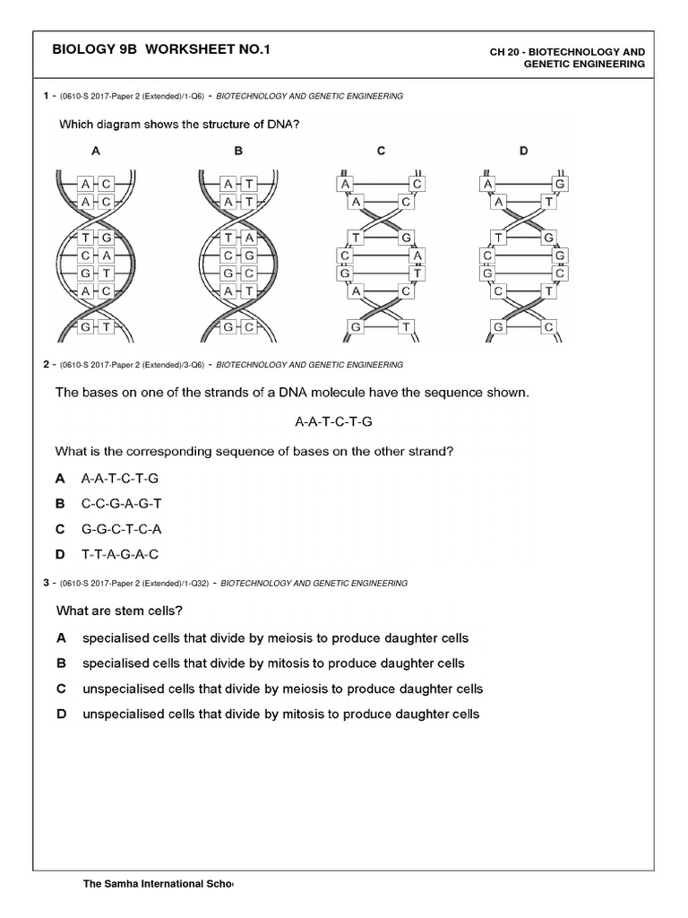 Biology 9B Worksheet no.2 | PDF | Biotechnology | Health Sciences