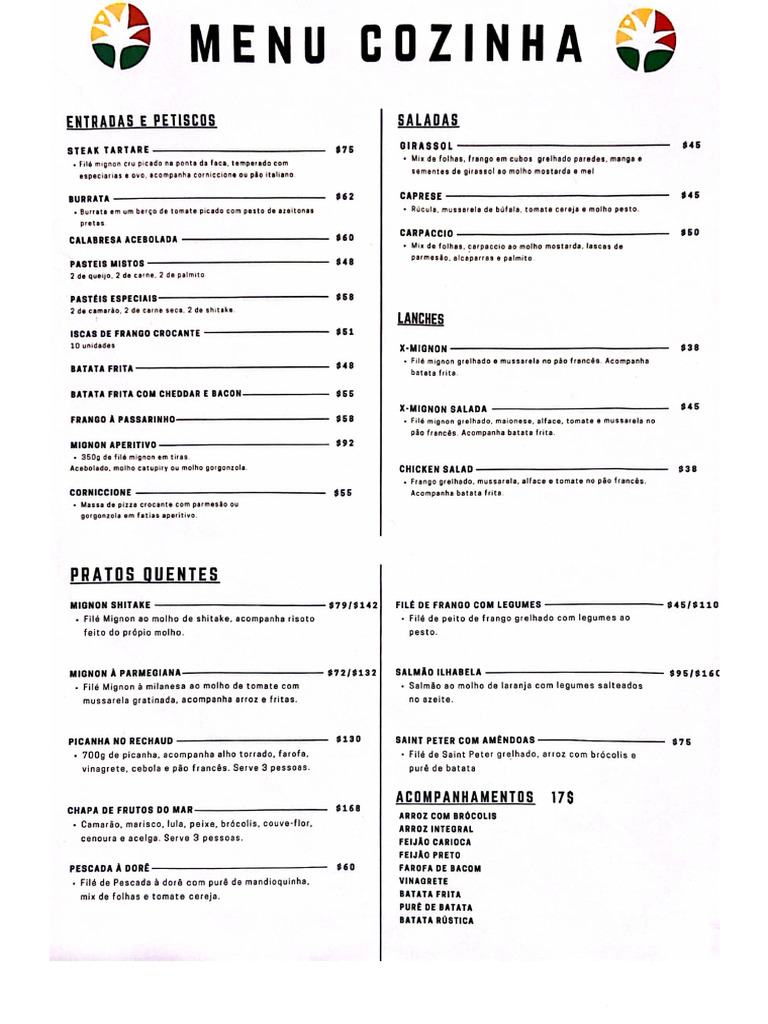 Menu Cozinha Massa Fina | PDF