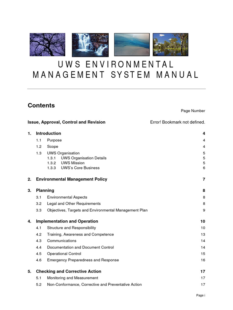 UWS Environmental Management Manual | PDF | Audit | Environmental ...