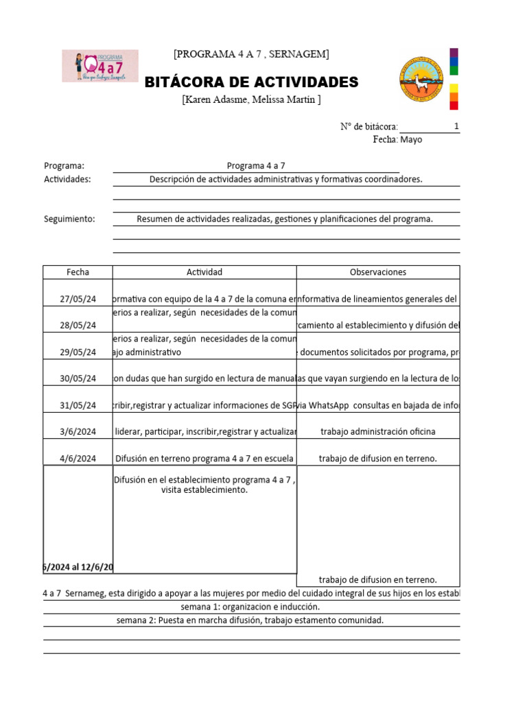 1717180779688 Formato Bitacora de Actividades | PDF