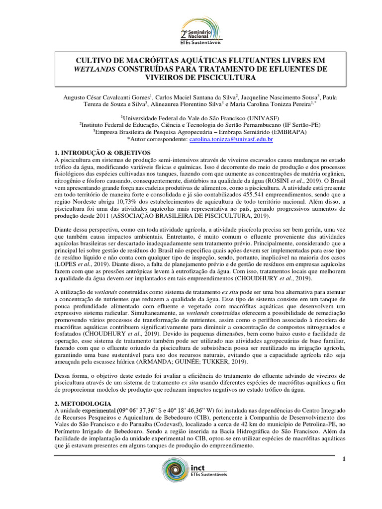 Cultivo de Macrofitas Aquaticas Flutuantes Livres 2019 | PDF ...