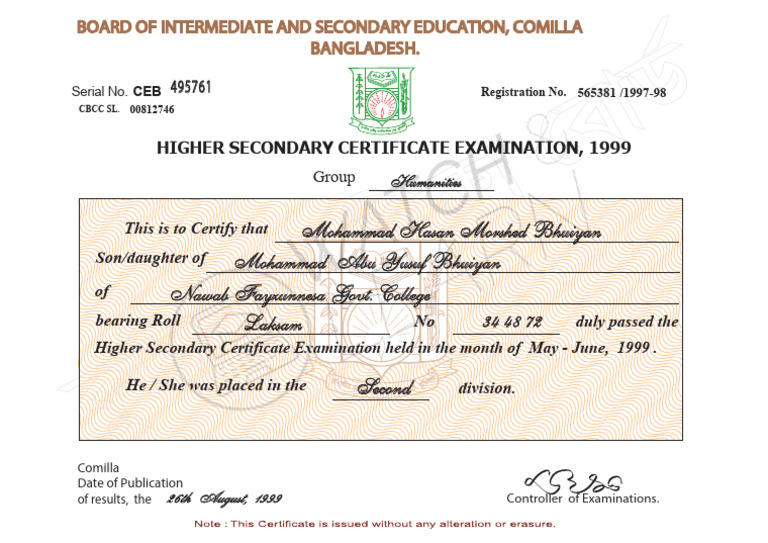 HSC Certificate Editable File | PDF