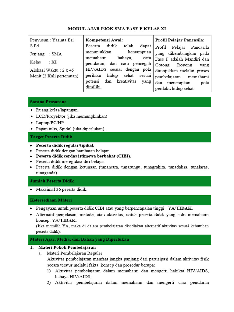 14 Sma Xi Modul Ajar Bahaya Hiv Aids - 02 - 07 - 2021 Oke | PDF
