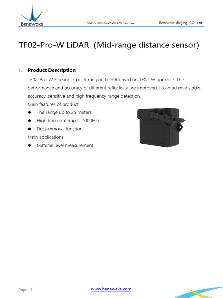 TF02 Pro W 01 A01 Datasheet | PDF | Lidar | Electricity