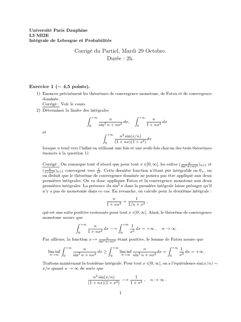 Corrige Partiel | PDF | Limite (mathématiques) | Intégral