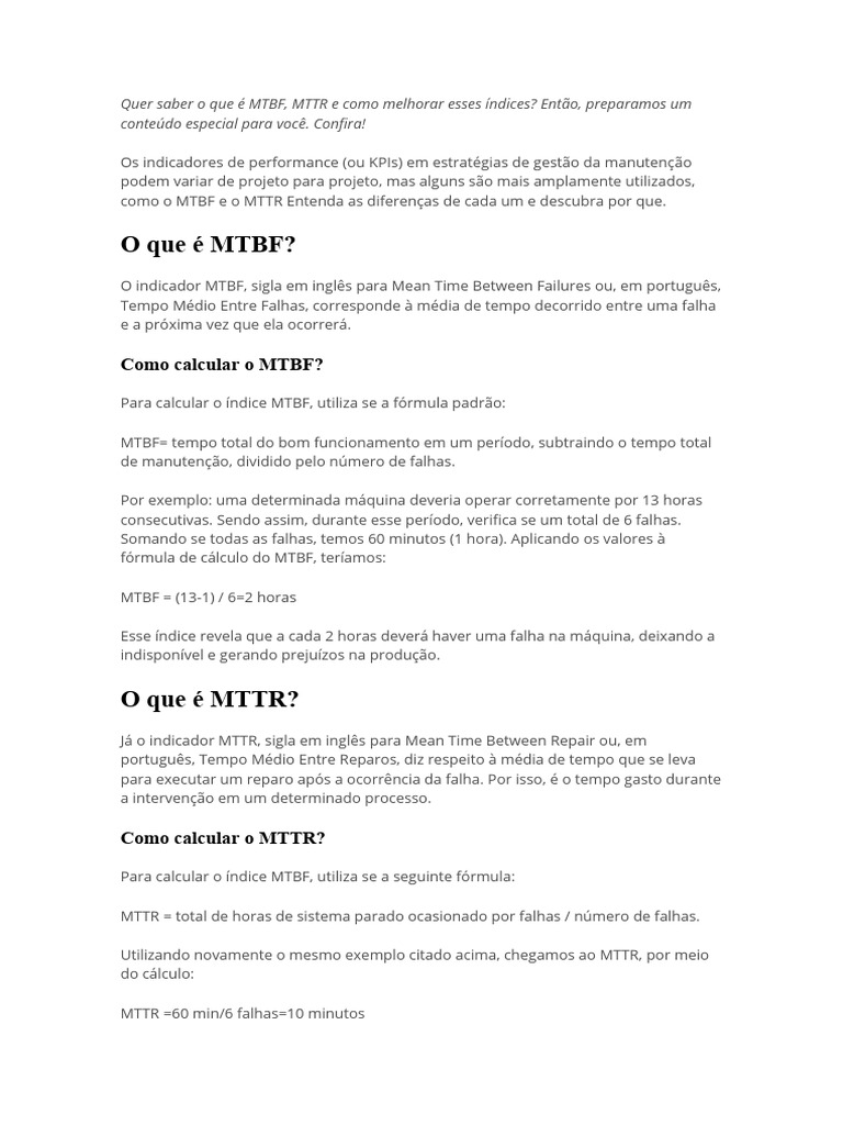 MTBF e MTTR | PDF | Tempo | Tomada de decisões