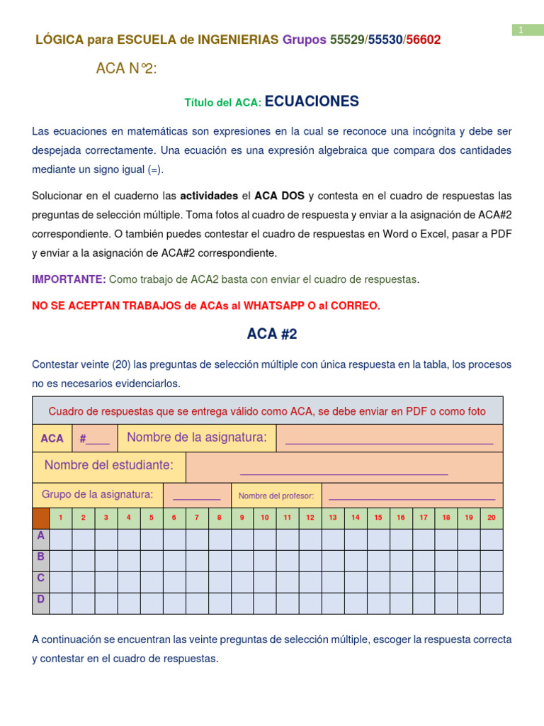 ACA N°2 de Lógica | PDF | Ecuaciones | Matemáticas