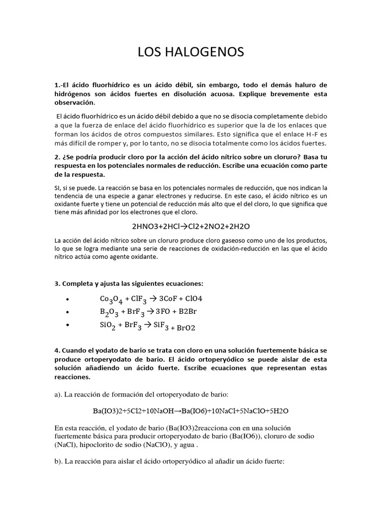 Los Halogenos | PDF | Ácido | Redox
