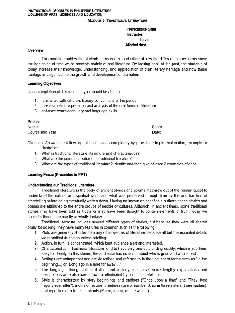 Module 3 (Phil Lit) | PDF | Narrative | Hero