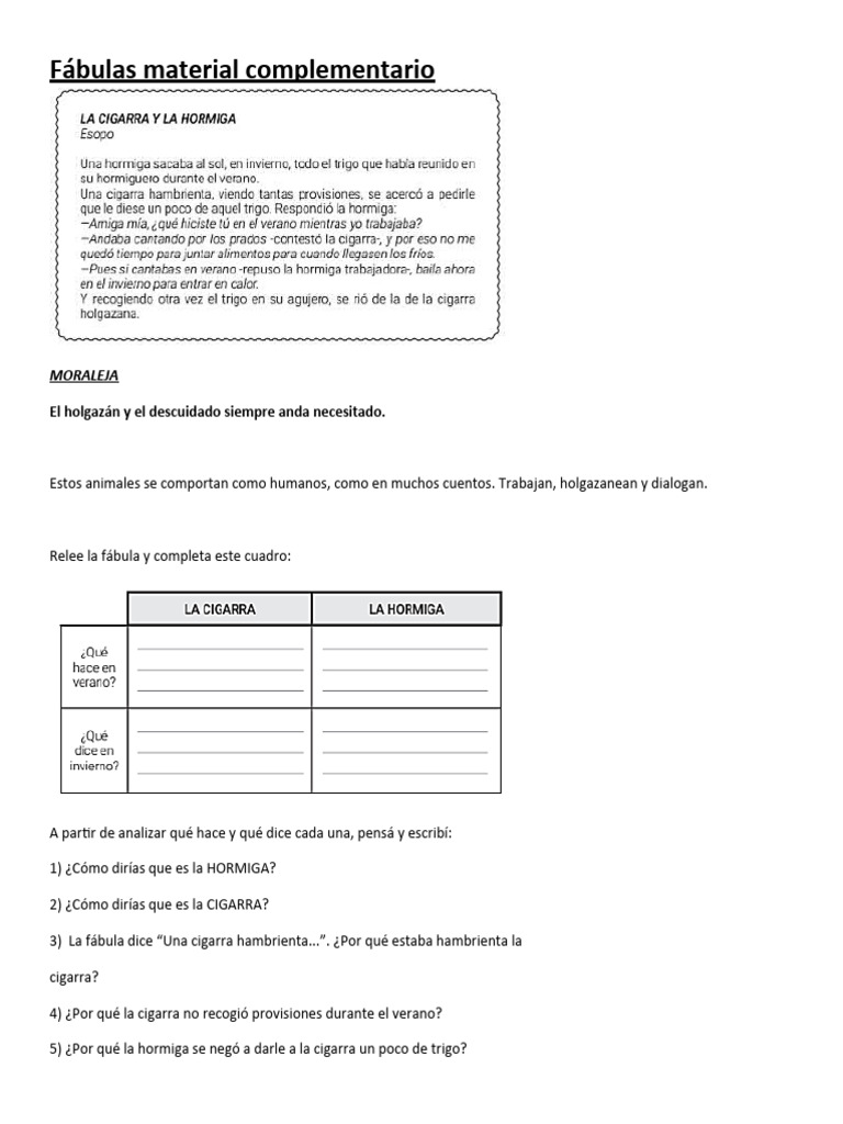 Fábulas Material Complementario | PDF | Fábula