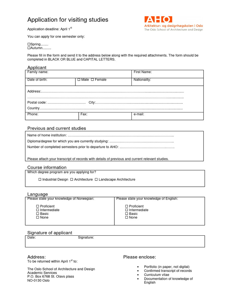 Visiting Studies Application Form | PDF