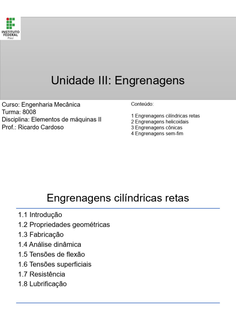 Slide - Engrenagens | PDF | Engrenagem | Estresse (Mecânica)