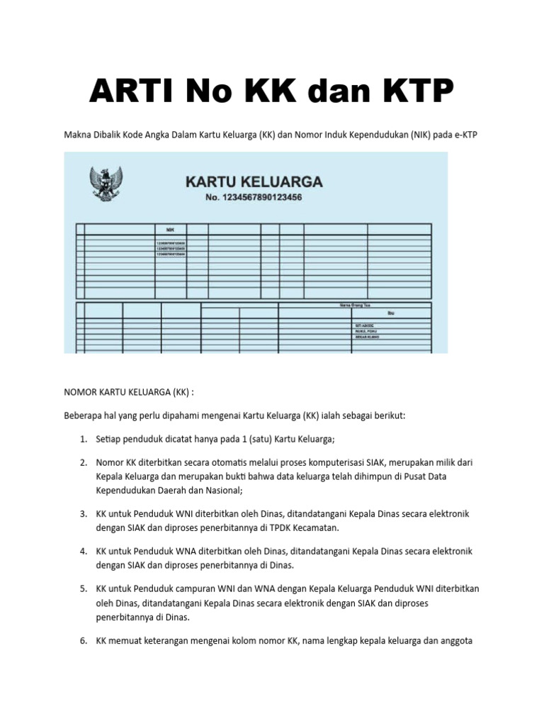 ARTI No KK Dan KTP | PDF