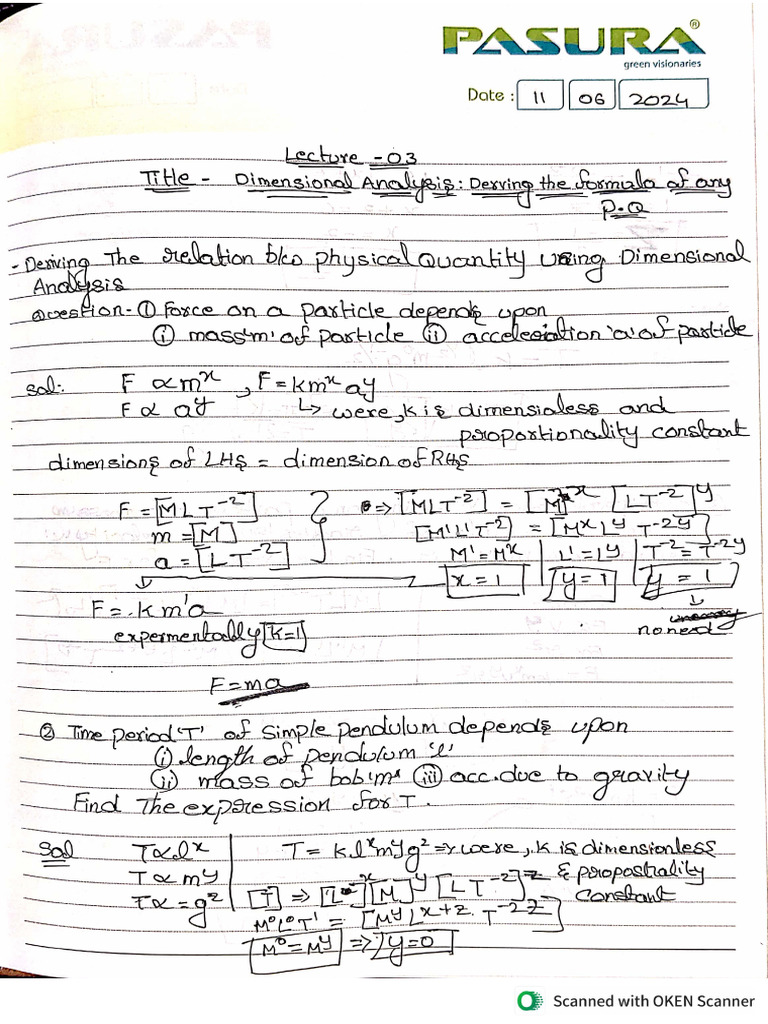 Dimensional Analysis (Derving The Formula of Any Physical Quatity | PDF