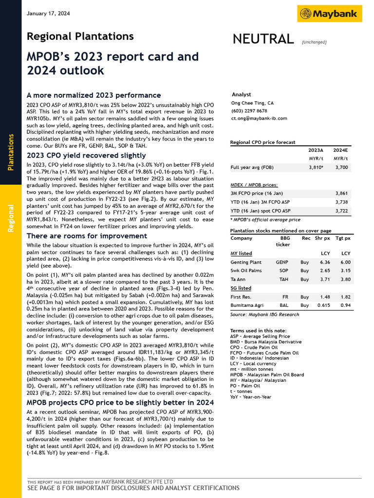 Neutral: MPOB's 2023 Report Card and 2024 Outlook | PDF | Securities ...