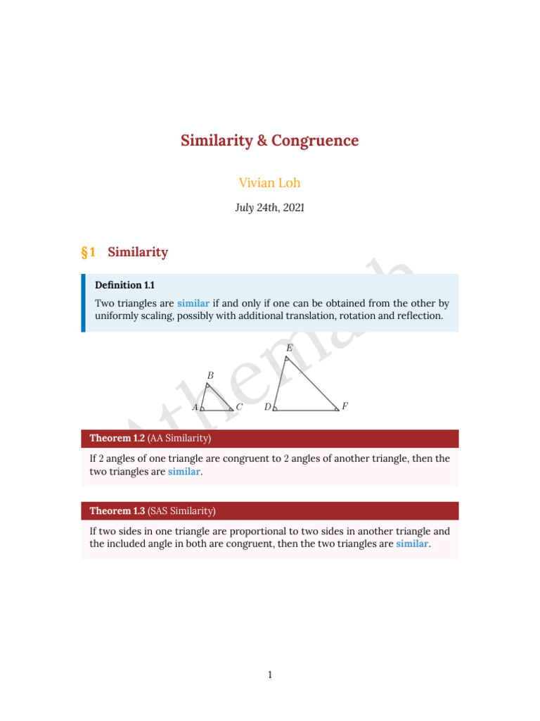 Similarity and Congruence Week 1 | PDF | Triangle | Perpendicular
